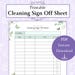 Cleaning Sign off Sheet Printable PDF | Cleaning Schedule | Cleaning ...