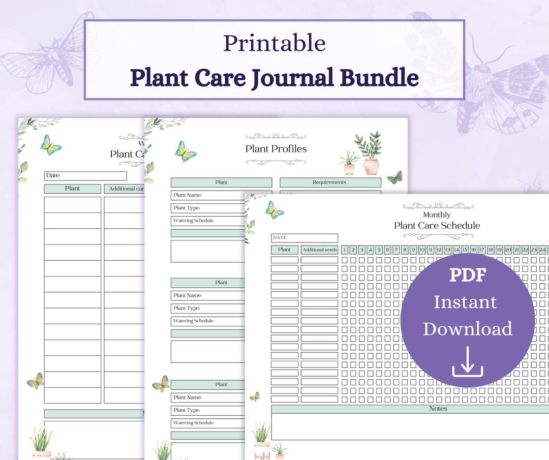 Plant Care Journal Bundle Printable PDF | Plant Care Tracker Journal ...