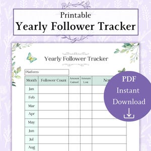 Yearly Follower Tracker Printable PDF | Followers Counter | Social ...