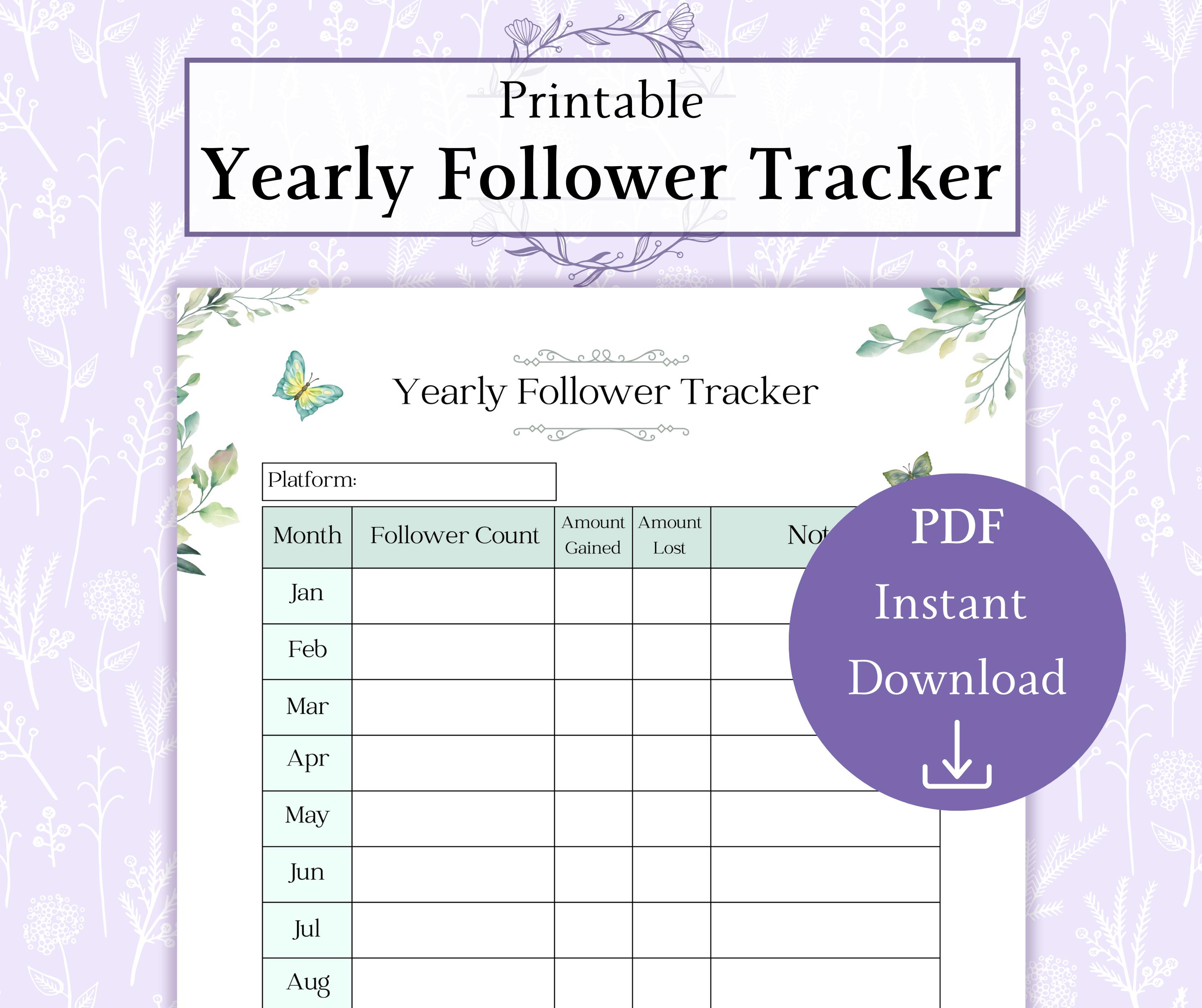 Yearly Follower Tracker Printable PDF | Followers Counter | Social ...
