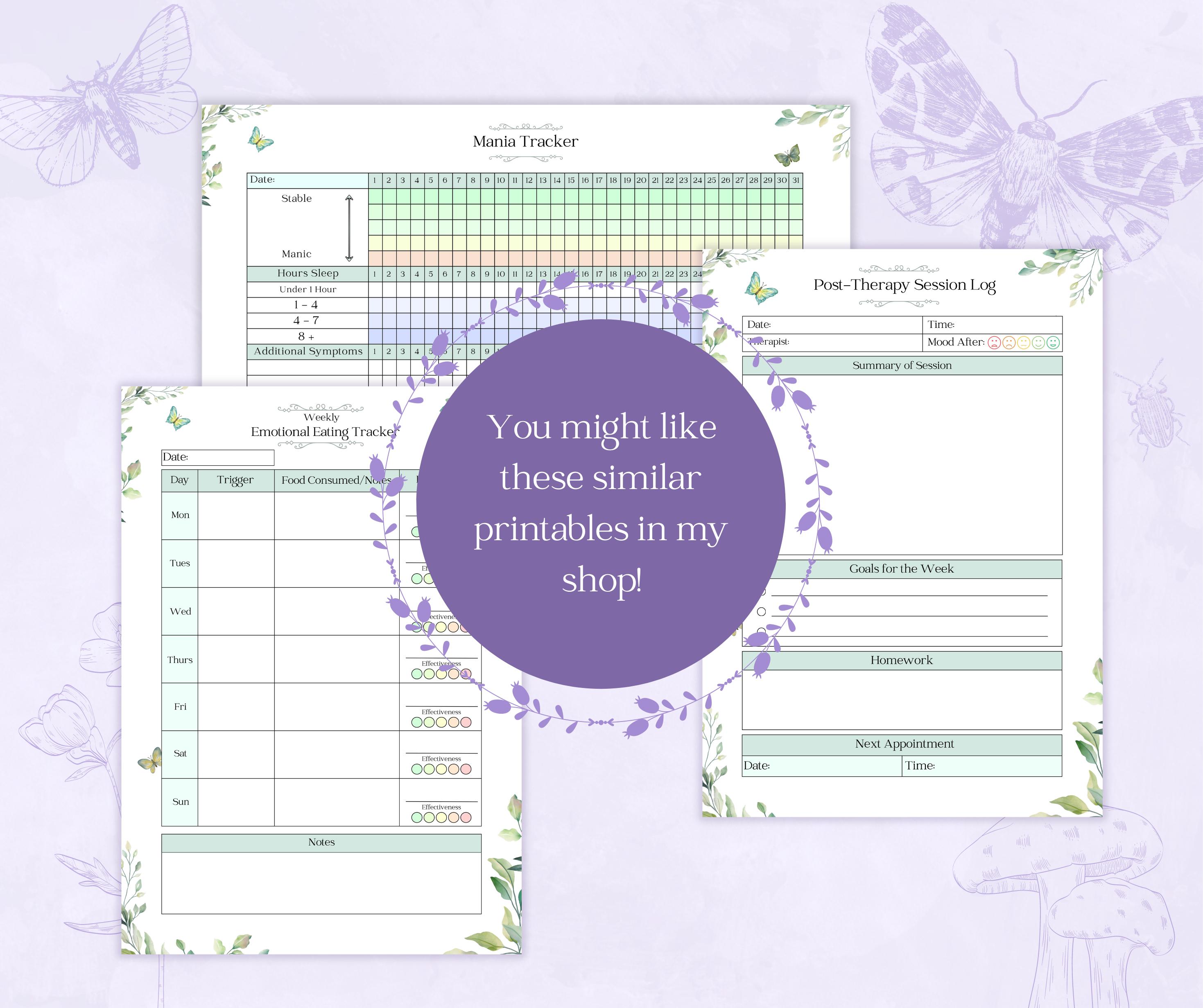Bipolar 2 Tracker Printable PDF | Symptom Tracker | Mood Tracker ...