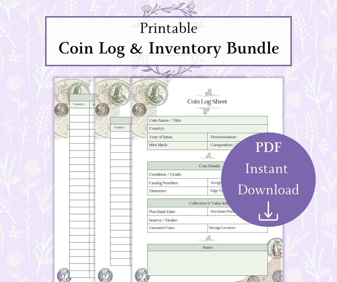 Coin Inventory Logbook Bundle Printable PDF, Coin Collection Log, Coin ...
