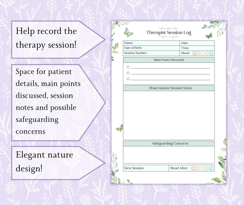 Therapist Session Log Printable PDF | Post Session Notes | Therapy ...