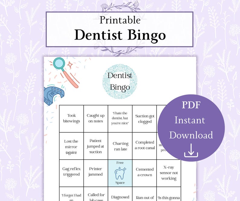 Dentist Bingo Printable PDF | Medical Field Bingo | Dental Bingo Sheet ...
