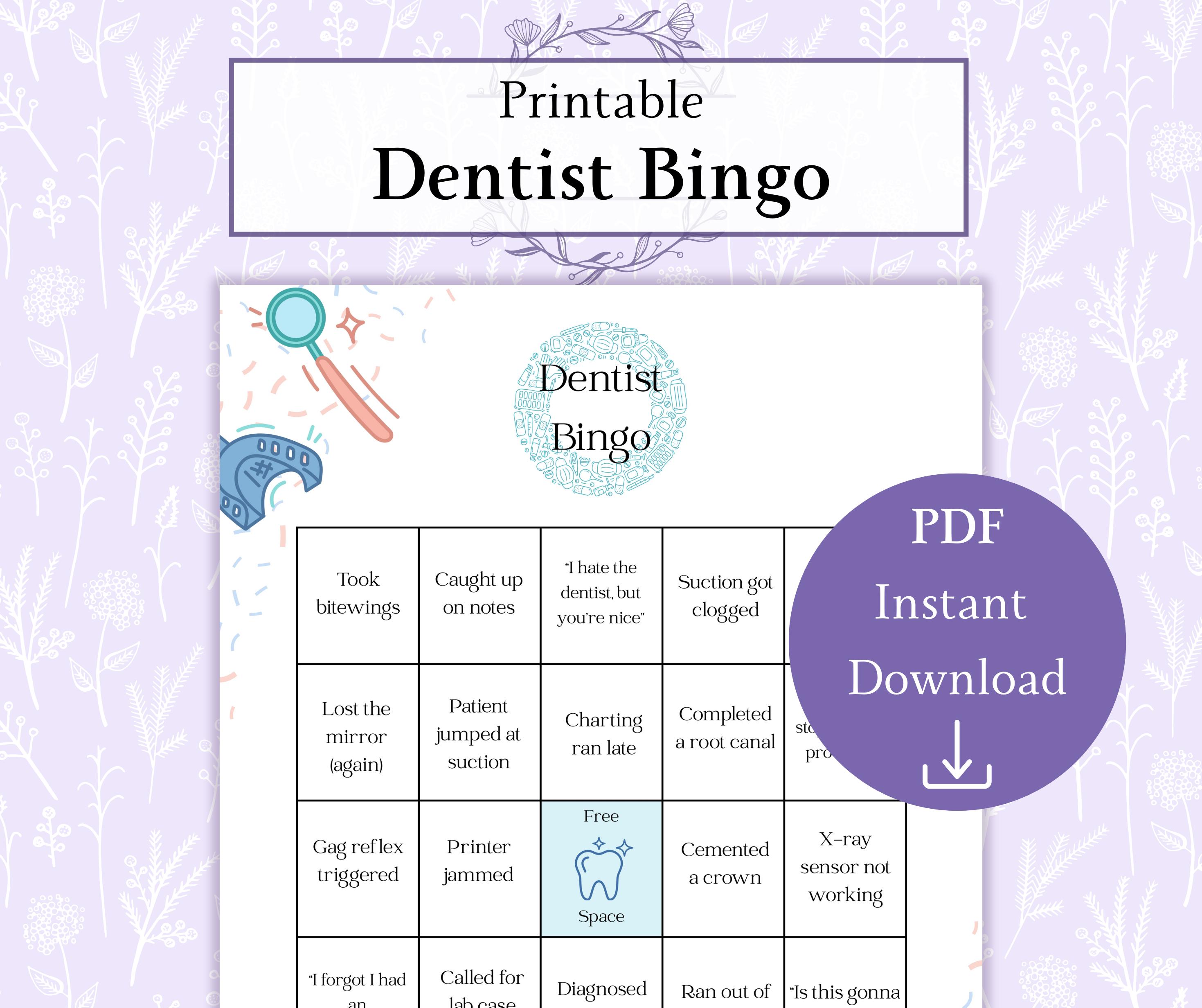 Dentist Bingo Printable PDF | Medical Field Bingo | Dental Bingo Sheet ...