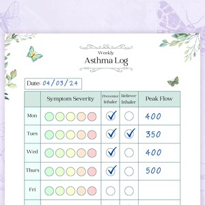Asthma Log Printable PDF | Weekly Asthma Tracker | Symptom Tracker ...