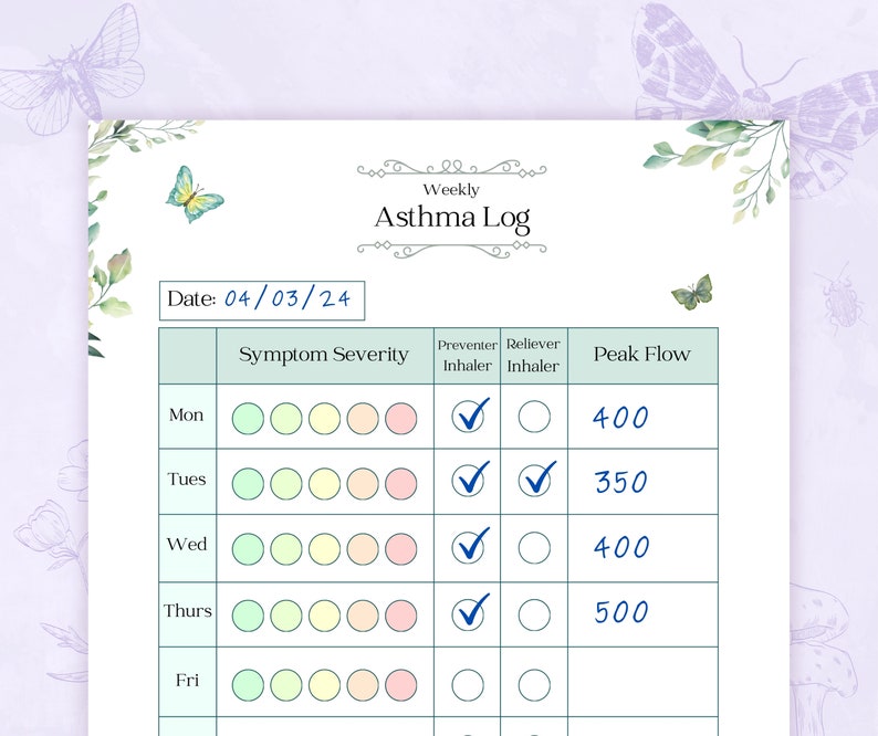 Asthma Log Printable PDF | Weekly Asthma Tracker | Symptom Tracker ...
