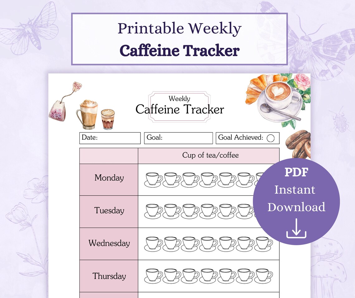 Caffeine Tracker Printable PDF | Wellness Journal | Caffeine Intake ...