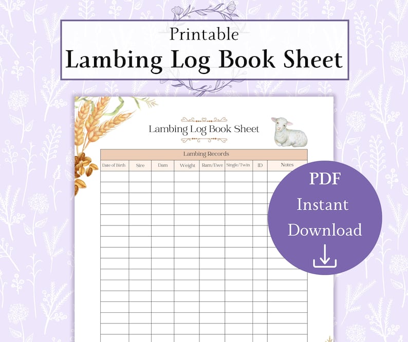Lambing Log Book Sheet Printable PDF | Sheep Keeping Records | Lamb ...