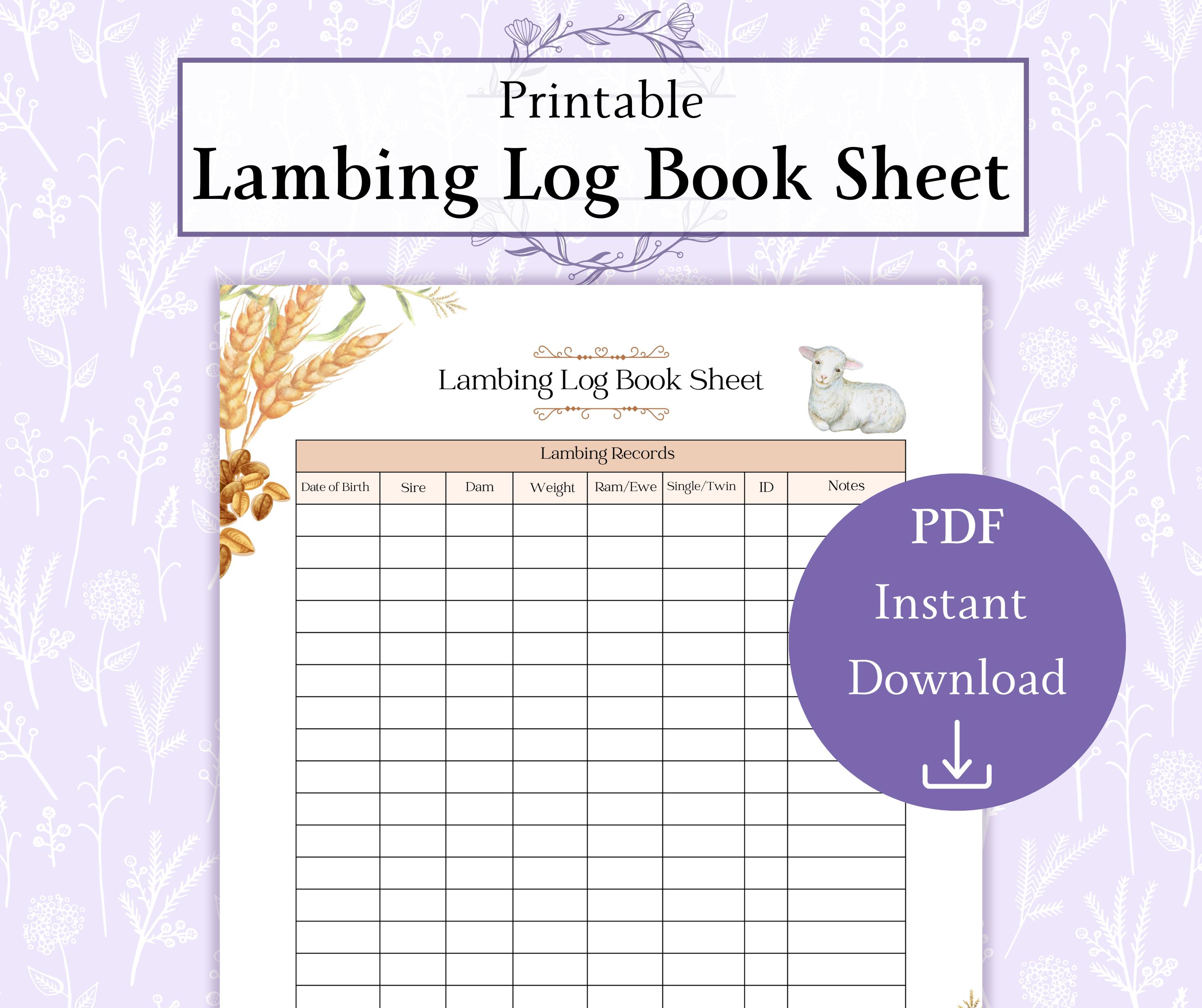 Lambing Log Book Sheet Printable PDF | Sheep Keeping Records | Lamb ...