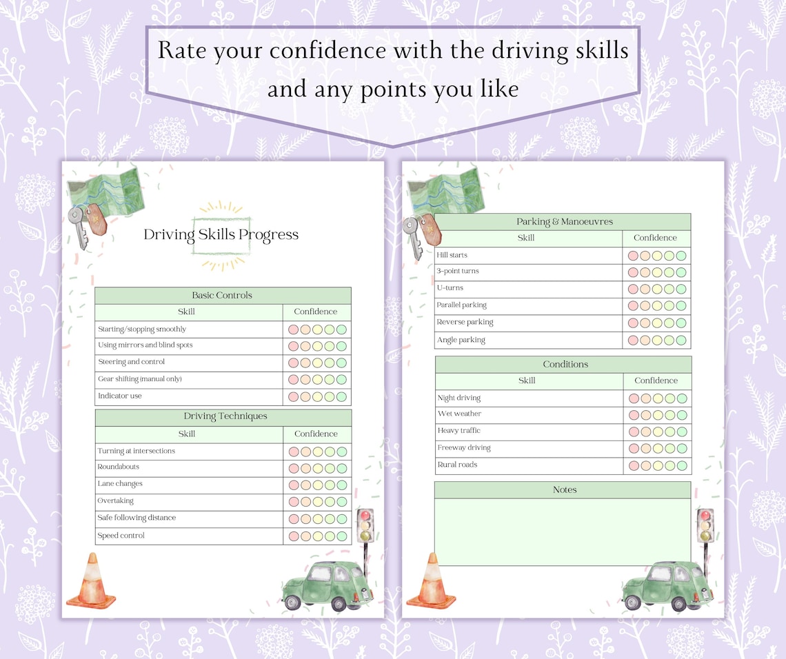 Driving Skills Progress Log Printable PDF | Driving Competence Tracker ...