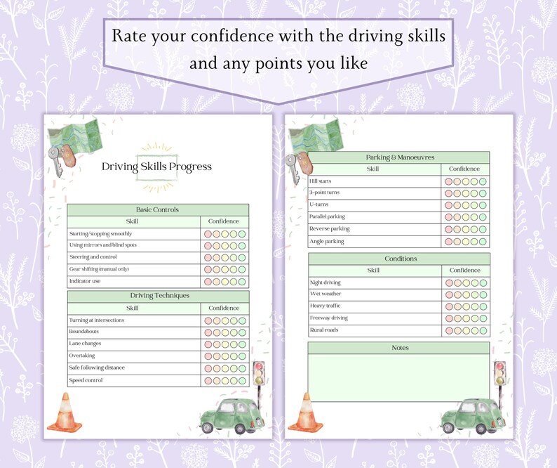 Driving Skills Progress Log Printable PDF | Driving Competence Tracker ...
