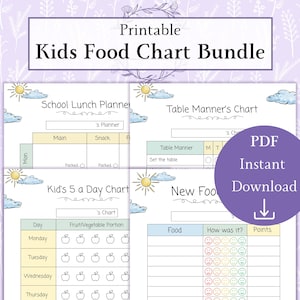 Kids Food Chart Bundle Printable PDF | Table Manners Chart | School ...