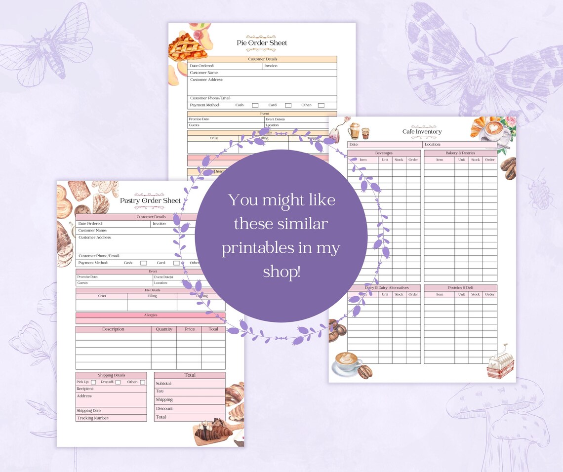 Pie Order Form Printable PDF | Pie Order Tracker | Bakery Order Form ...