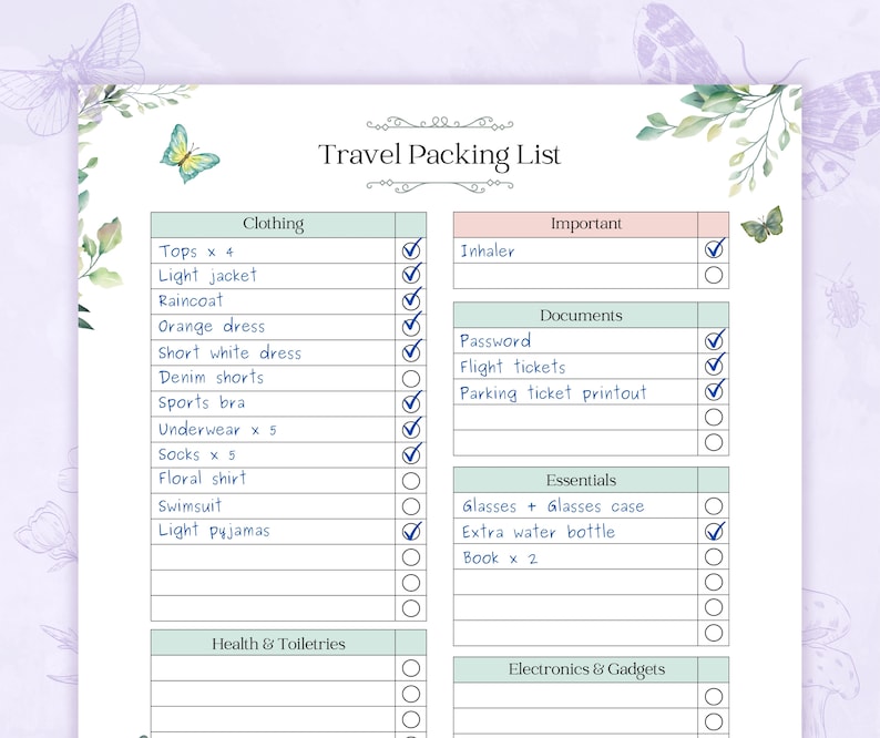 Travel Packing List Printable PDF | Packing Checklist | Travel ...