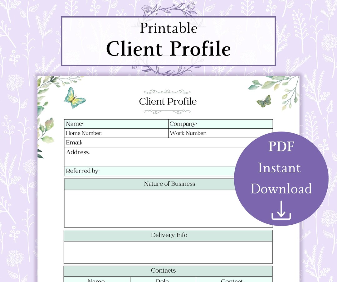 Client Profile Printable PDF | Contact List | Customer Database ...