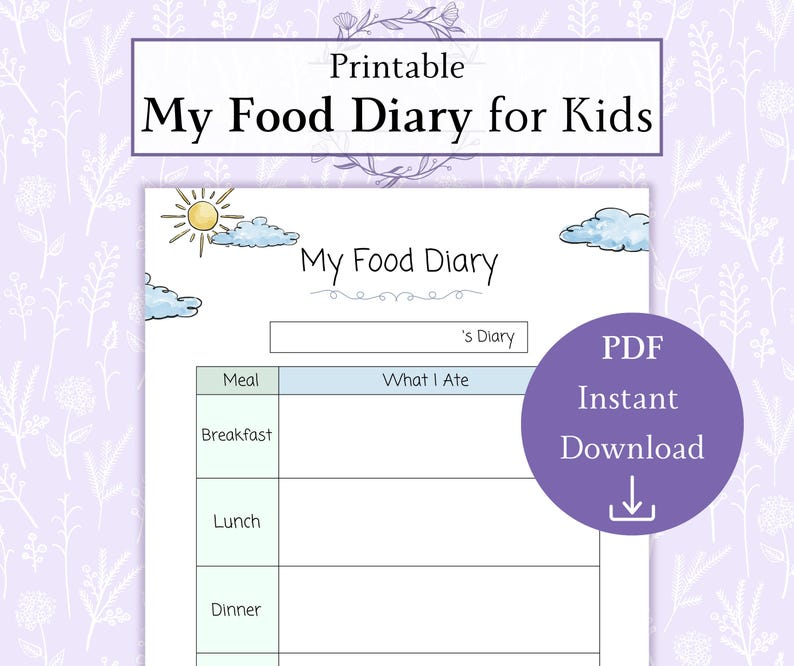 My Food Diary Printable PDF | Mealtime Chart | Toddler Meal Plan | Kids ...