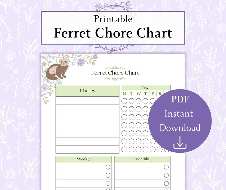 Ferret Chore Chart Printable PDF | Ferret Care Schedule | Ferret Daily ...