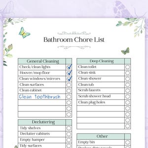 Bathroom Chore List Printable PDF | Bathroom Cleaning Checklist | Chore ...