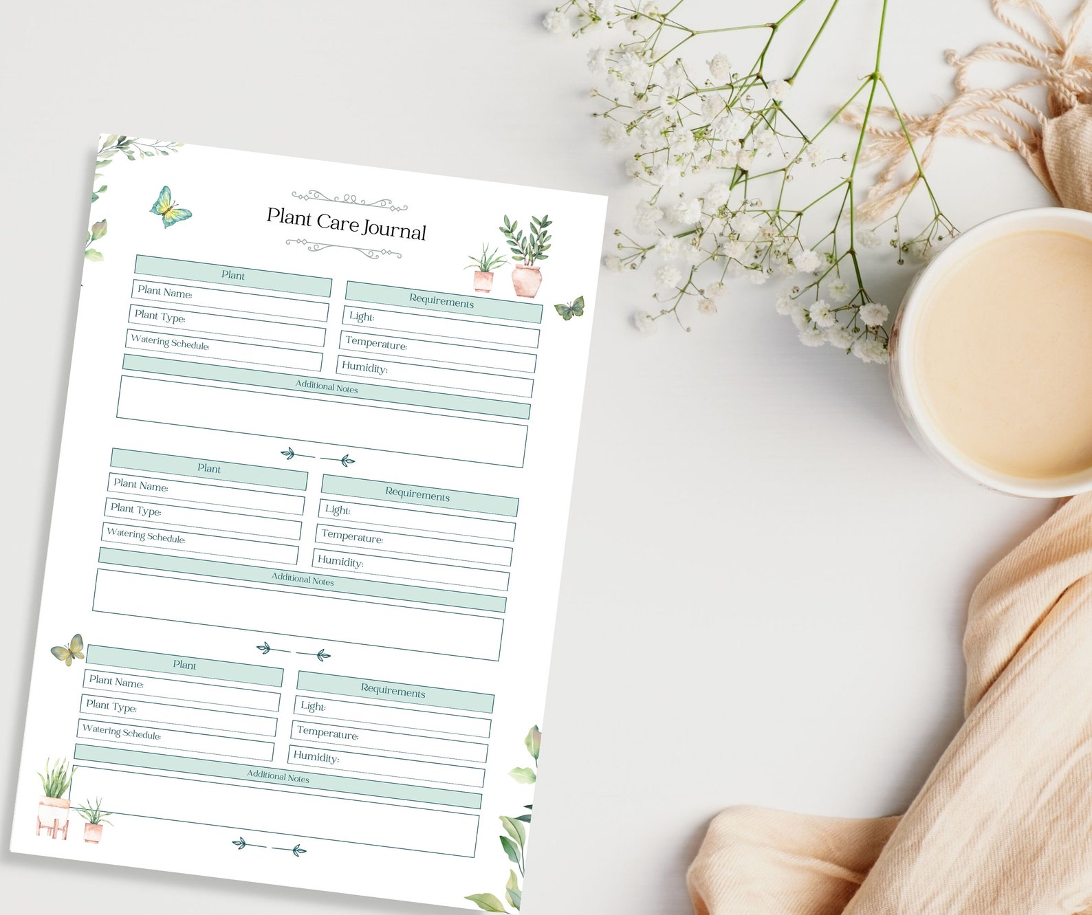 Plant Care Journal Printable PDF | House Plant Care Instructions | Pot ...