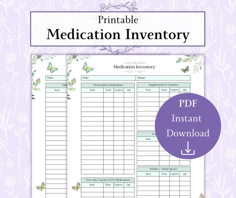 Medication Inventory Printable PDF | Medication Organizer Log ...
