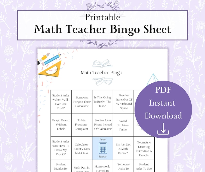 Math Teacher Bingo Printable PDF, Funny Teacher Game, School Staff ...
