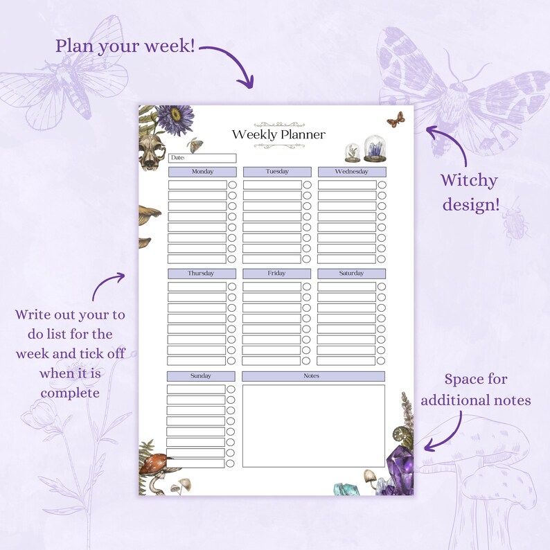 Weekly Witchy Planner Printable PDF | Task Tracker | Checklist Outline ...