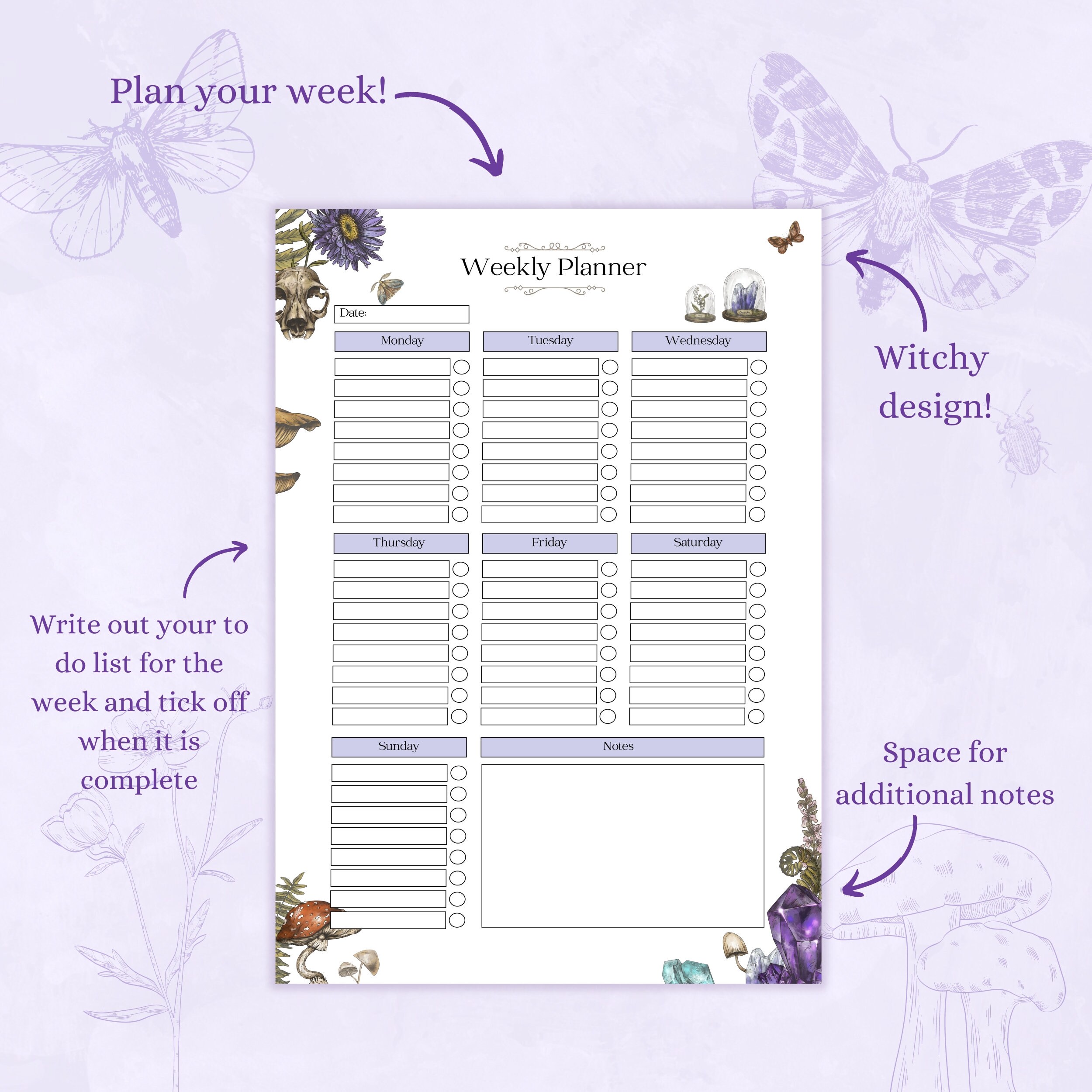Weekly Witchy Planner Printable PDF | Task Tracker | Checklist Outline ...