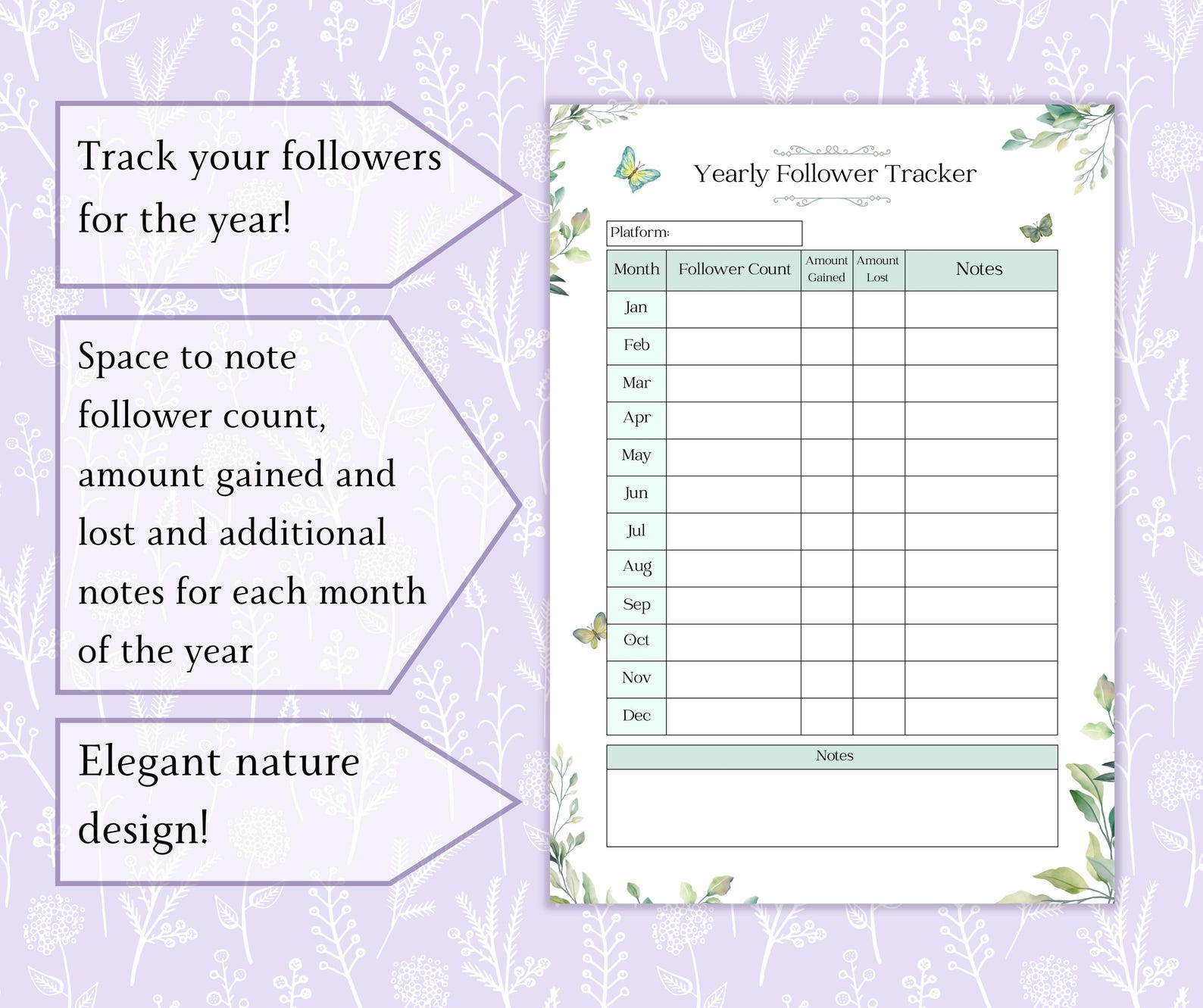 Yearly Follower Tracker Printable PDF | Followers Counter | Social ...