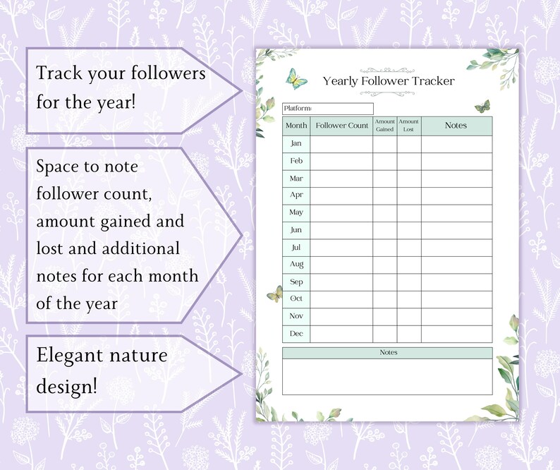Yearly Follower Tracker Printable PDF | Followers Counter | Social ...
