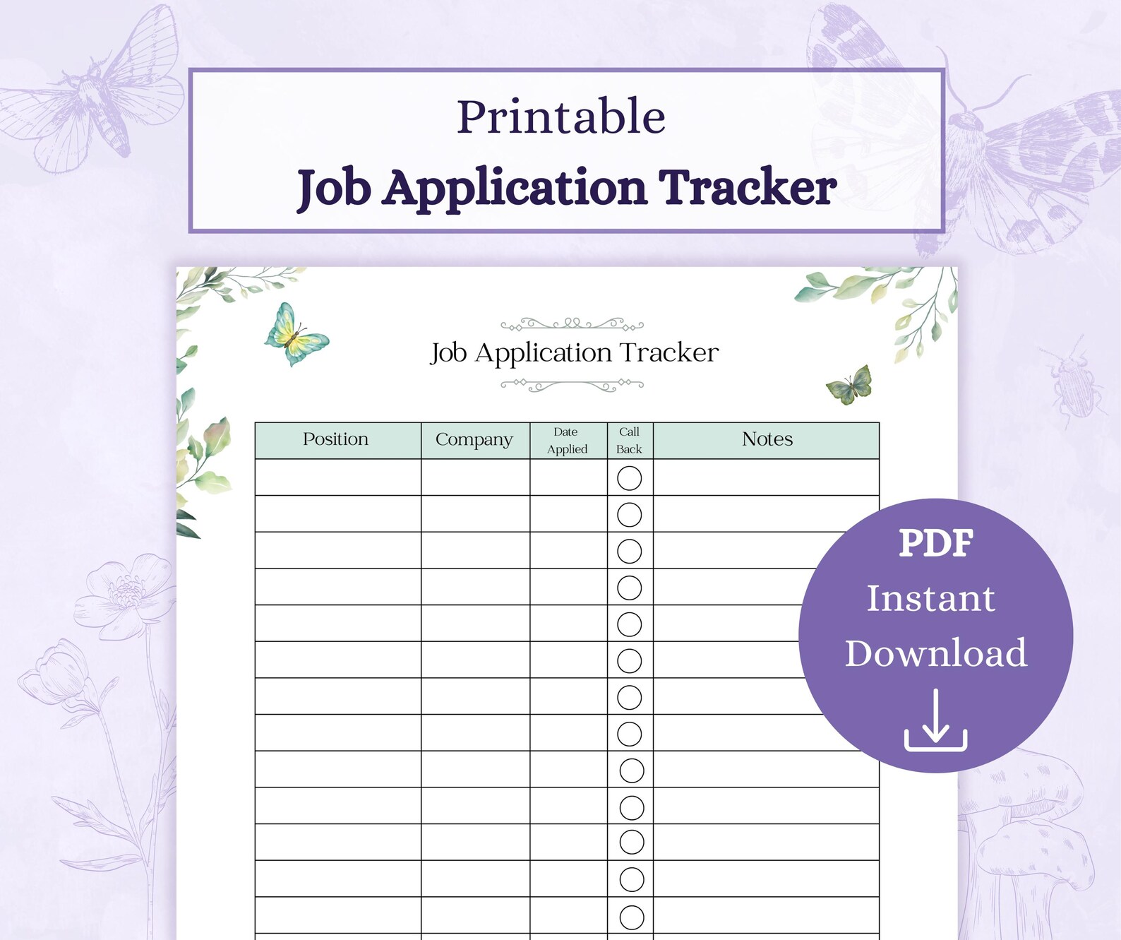 Job Application Tracker Printable PDF | Job Hunt Tracker | Business ...