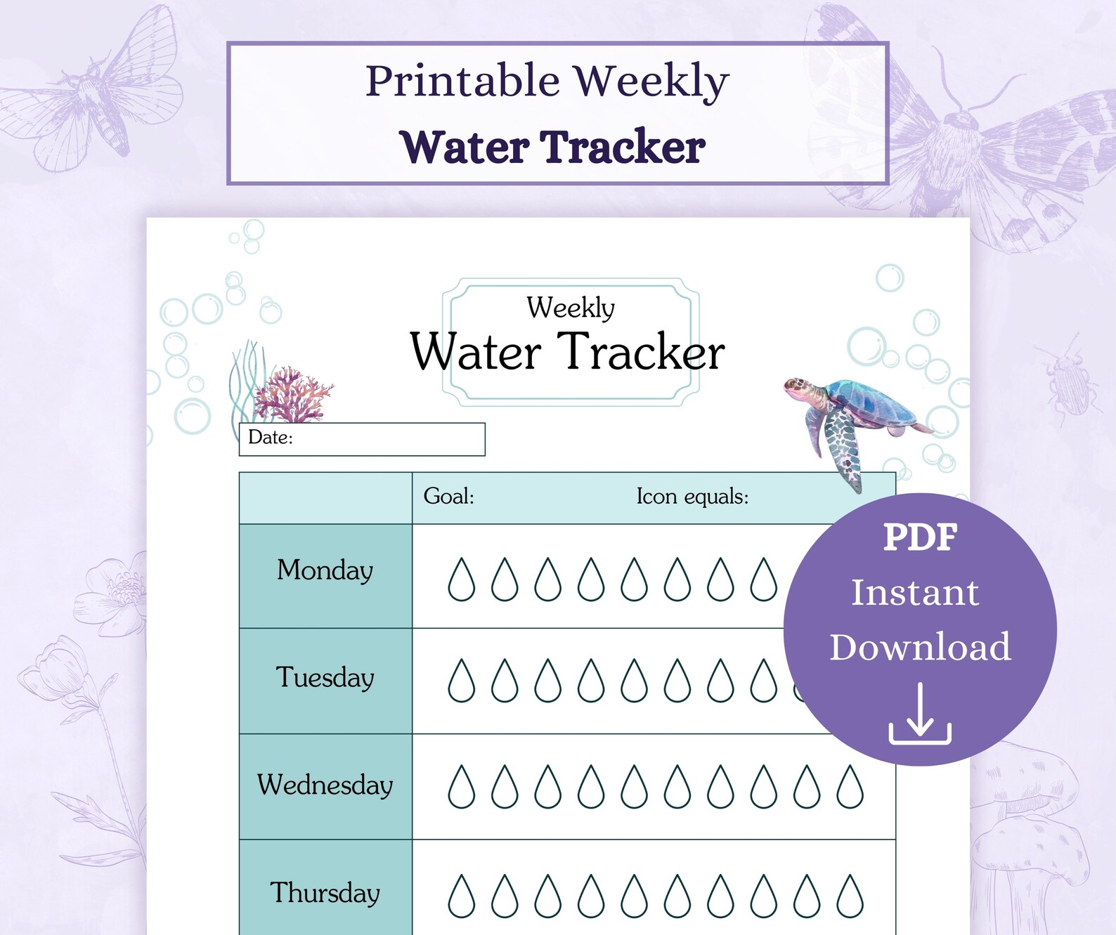 Water Tracker | Printable PDF | Weekly Hydration Tracker | Drink Water ...