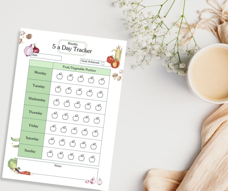 Five A Day Tracker Printable PDF | Nutrition Chart | Wellness Journal ...