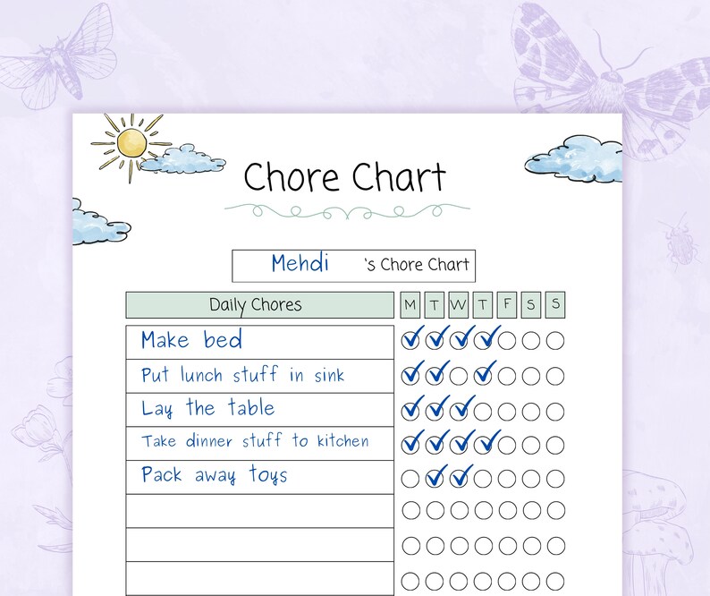 Chore Chart for Kids Printable PDF Kids Chore Chart Chore Schedule ...