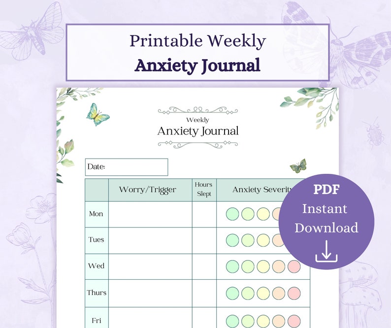 Anxiety Journal Printable PDF | Weekly Anxiety Worksheets | Therapy ...