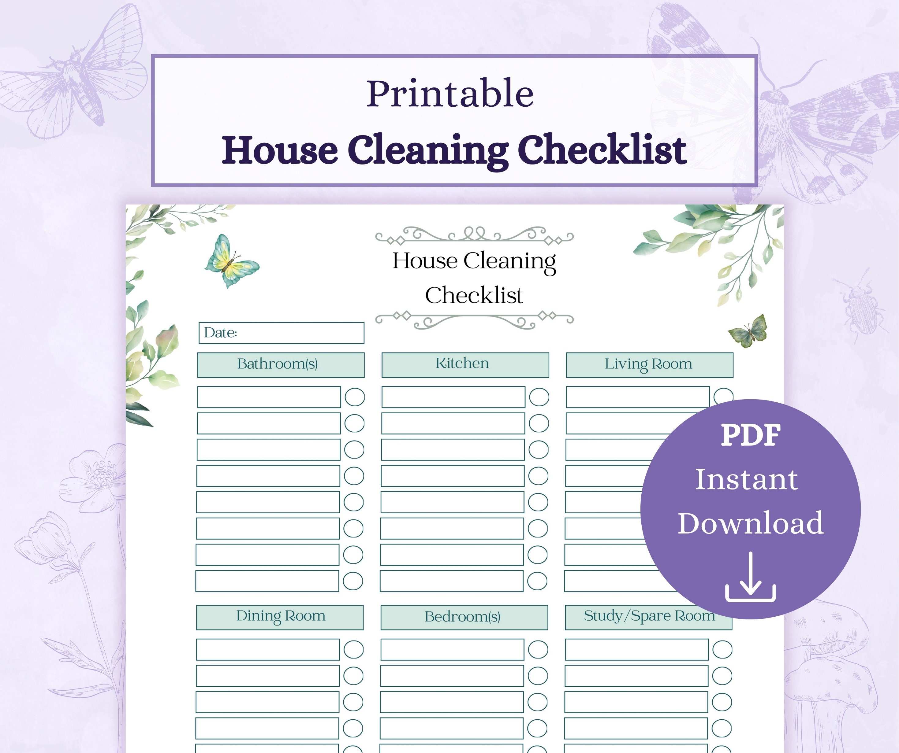 Home Cleaning Checklist Printable PDF | Housekeeping Journal | Cleaning ...