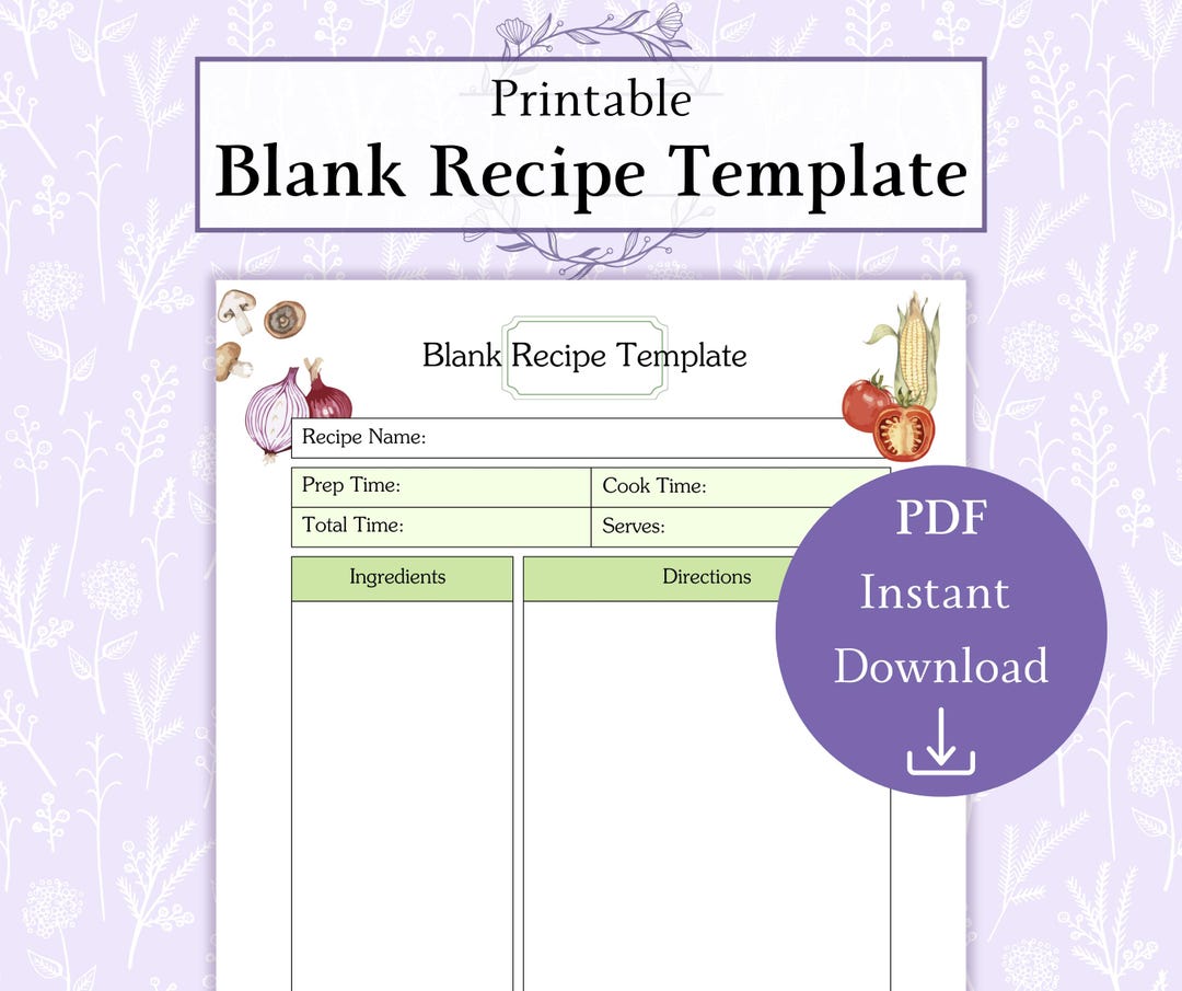 Blank Recipe Template Printable PDF | 1 Recipe per Page | Recipe Documentation | Food Journal ...