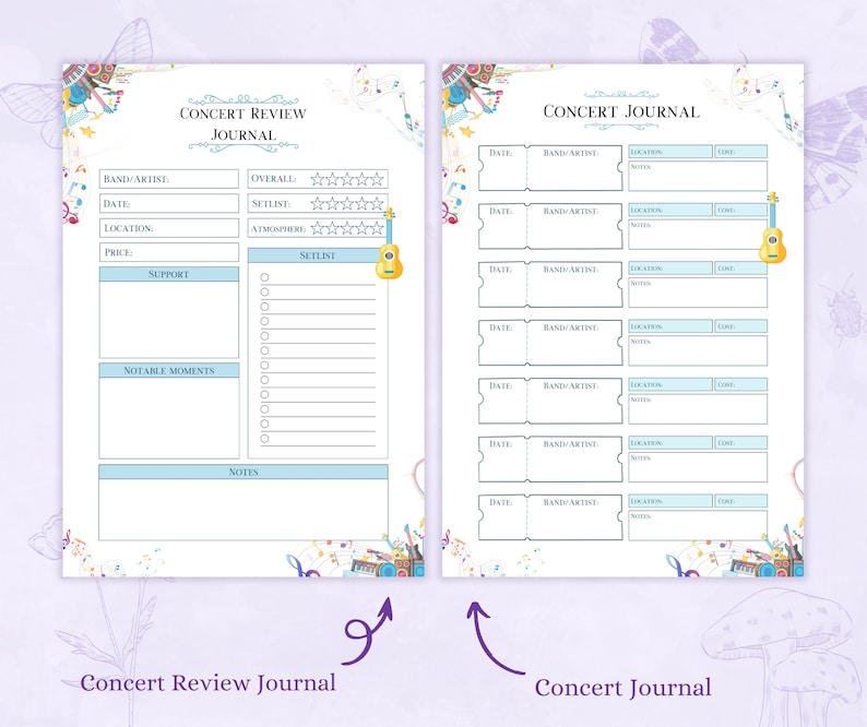 Concert Journal Bundle Printable PDF | Gig Tracker Live Music Review ...