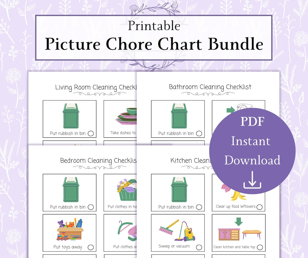 Picture Chore Charts for Kids Bundle Printable PDF | Chore Chart Icons ...