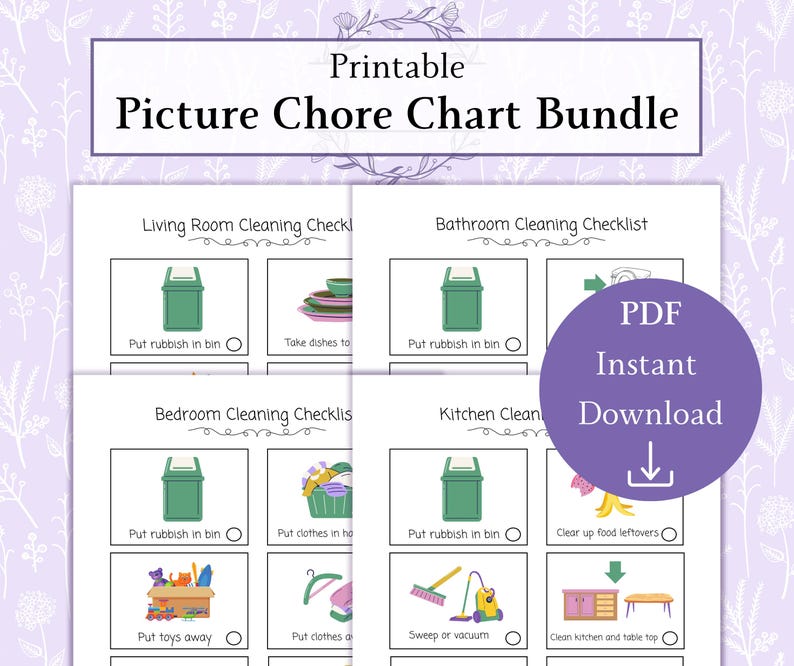 Picture Chore Charts for Kids Bundle Printable PDF | Chore Chart Icons ...