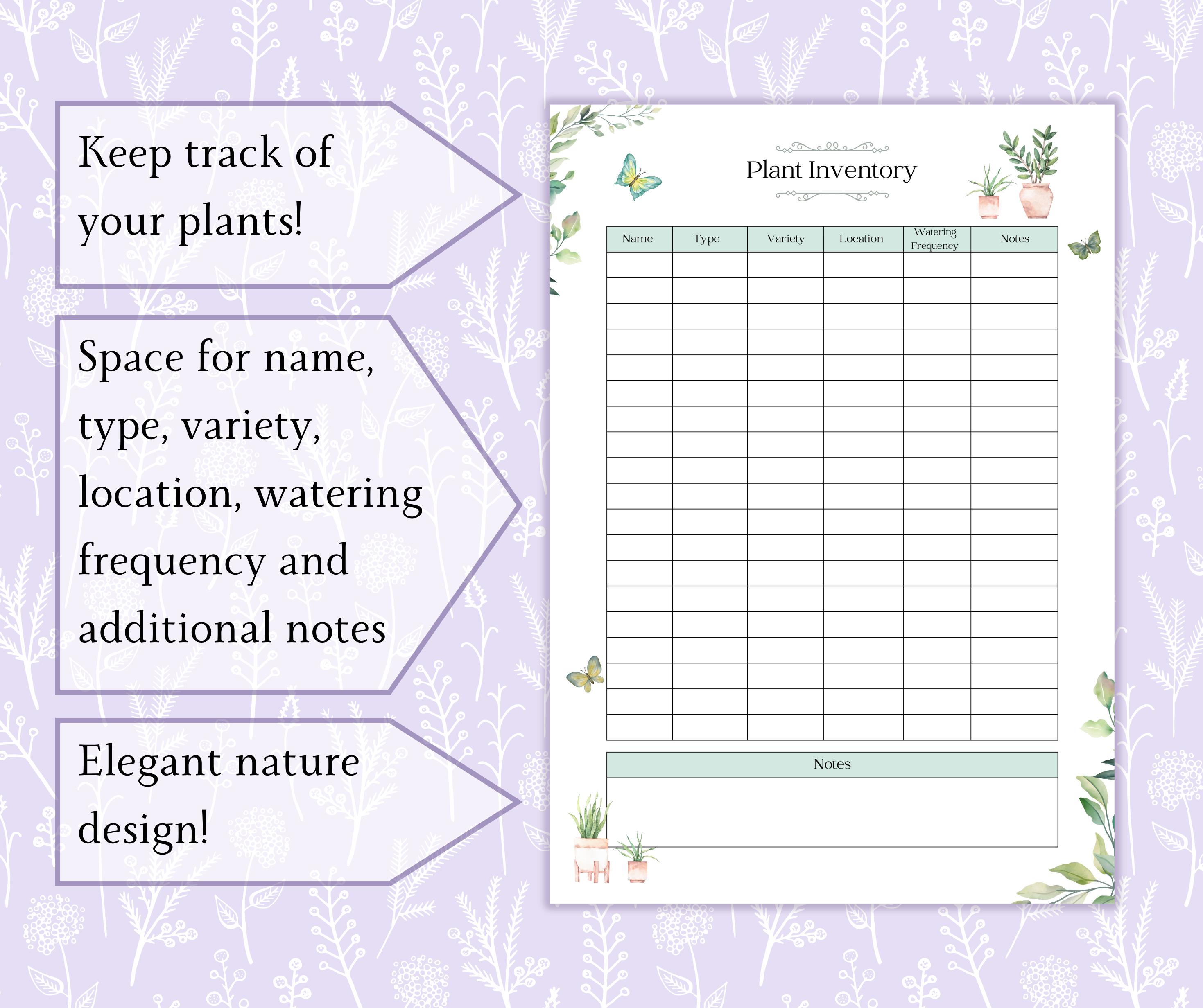 Plant Inventory Printable PDF | Plant Manager Plant Care Sheet | Garden ...