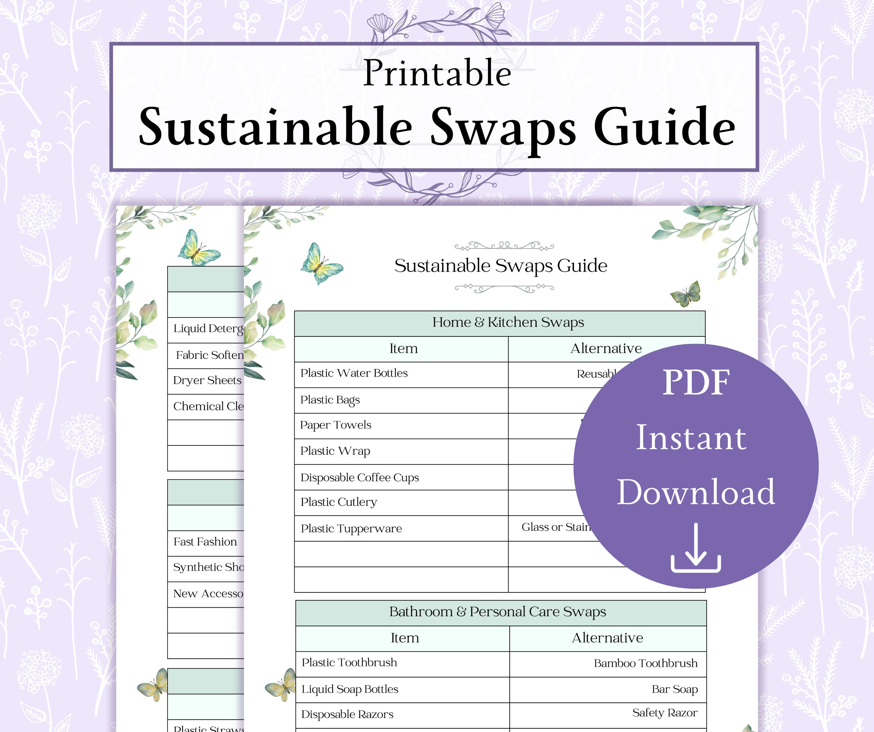 Sustainable Swaps Guide Printable PDF | Reusables Starter Kit List ...