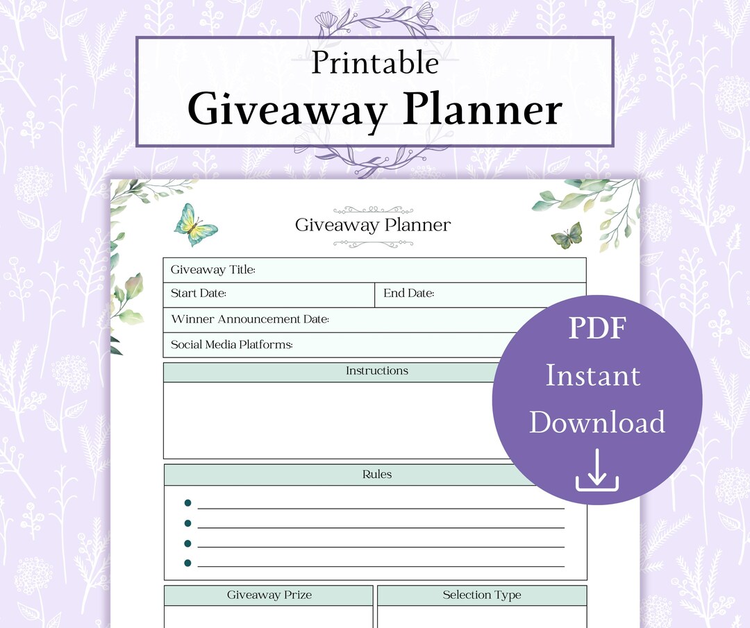 Giveaway Planner Printable PDF | Contest Planner | Giveaway Winner ...