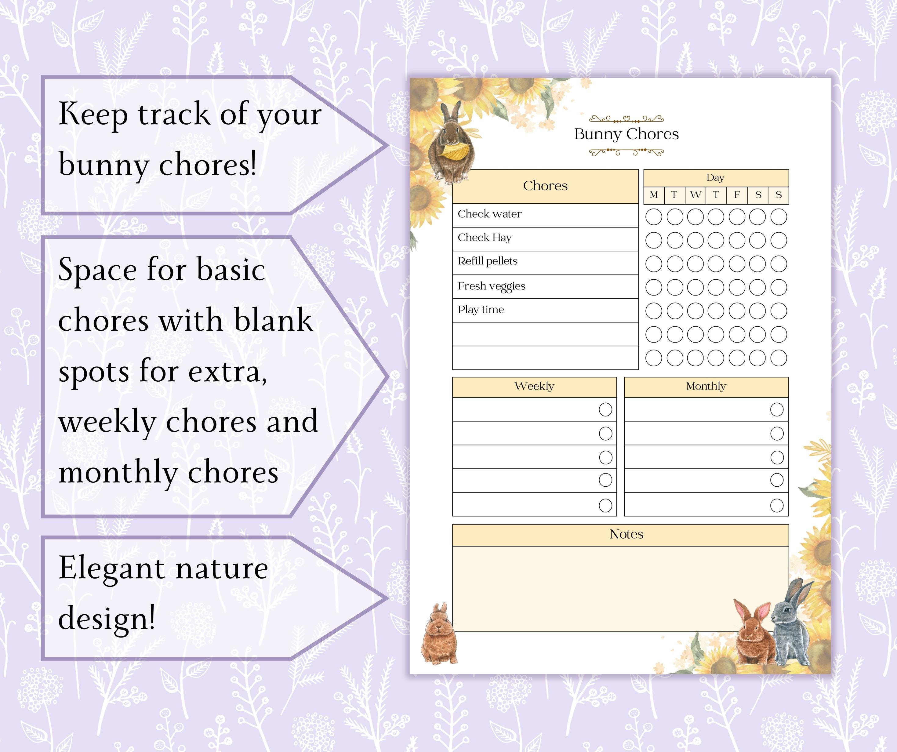 Bunny Chores Printable PDF | Pet Chore Chart | Bunny Tracker | Rabbit ...