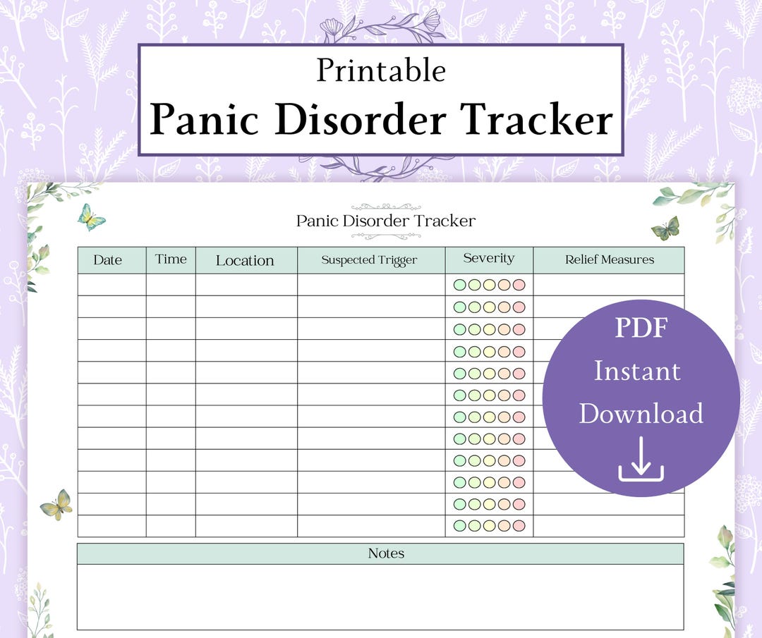 Panic Disorder Tracker Printable PDF | Anxiety Journal | Symptom Log | Panic Attack Tracker ...