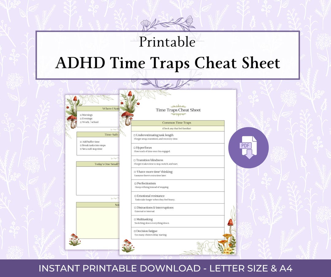 ADHD Time Traps Cheat Sheet Printable | Time Blindness Awareness Tool ...