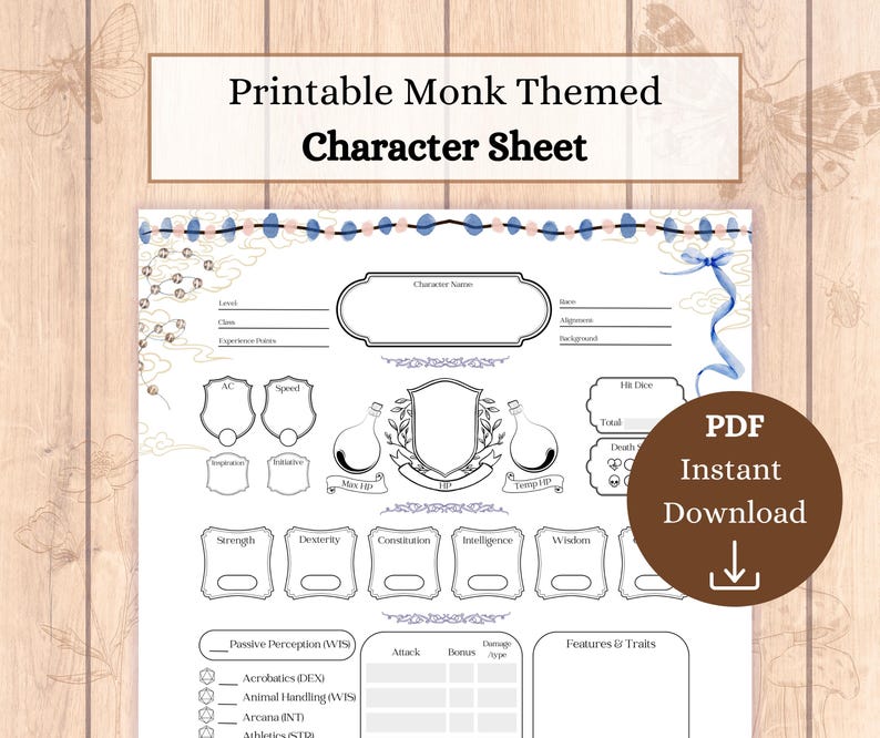 Monk Dnd Character Sheet Printable PDF | Dnd Accessories | Monk Class Dnd Reference Sheet - Etsy ...