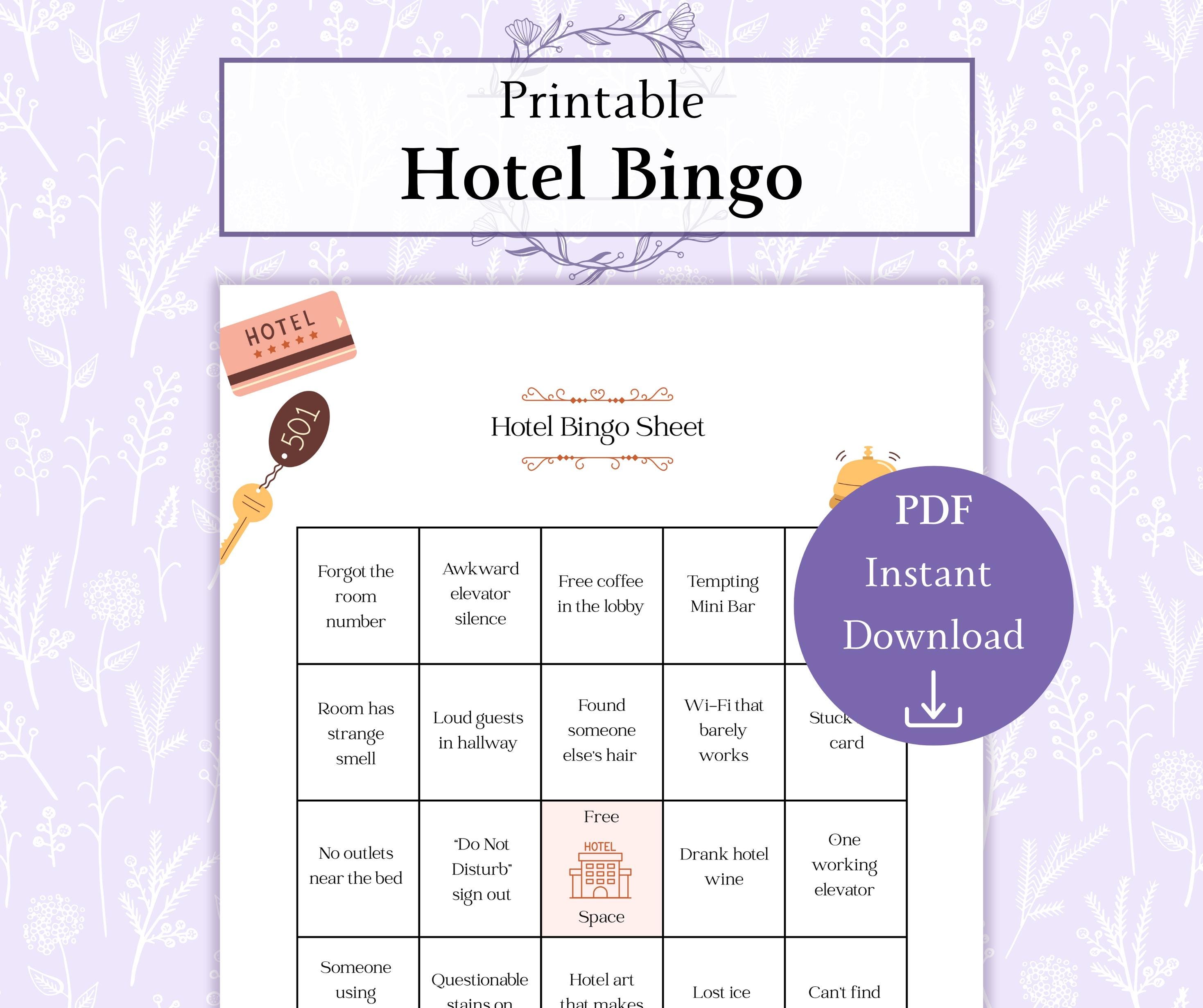 Hotel Bingo Sheet Printable PDF | Travel Game for Adults | Funny Hotel ...