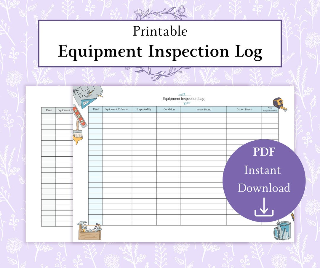 Equipment Inspection Log Printable PDF | Tool Inspection Sheet ...