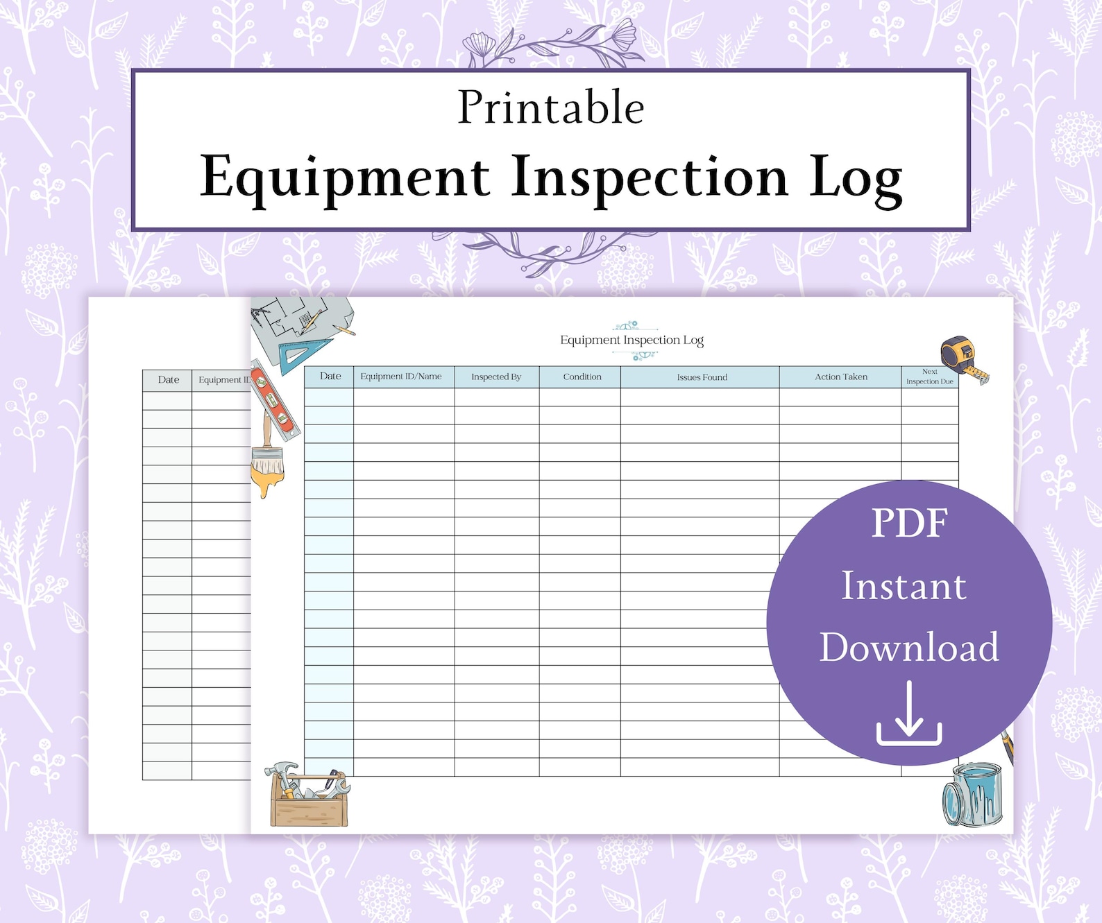 Equipment Inspection Log Printable PDF | Tool Inspection Sheet ...